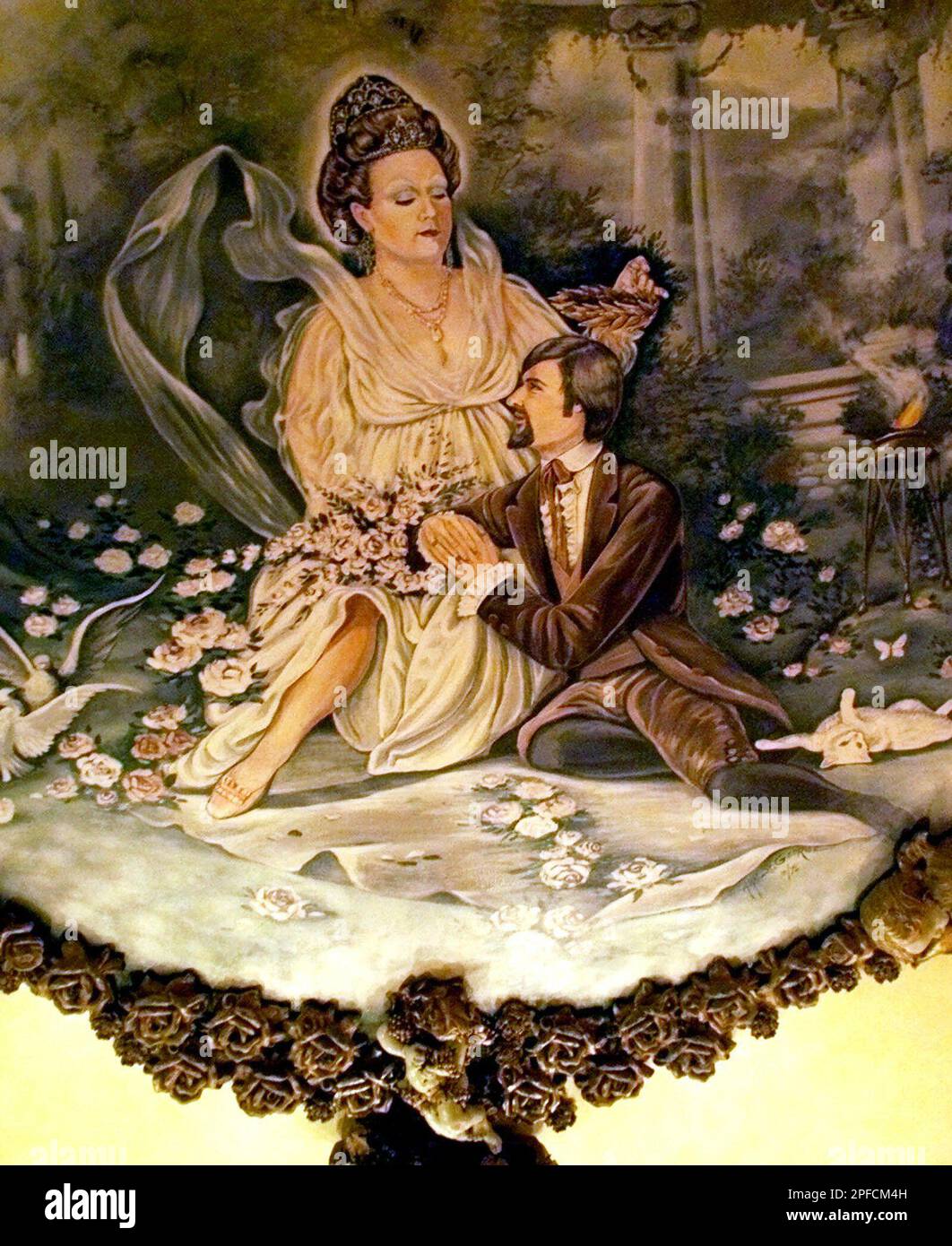 A portrait of Adrianne and Alan St. George is part of a ceiling fresco ...