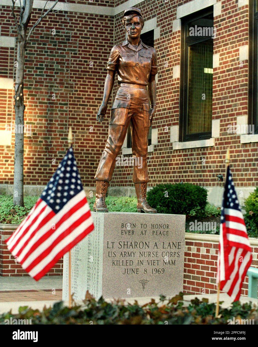 This statue of Lt. Sharon A. Lane, a member of the U.S. Army Nurse ...