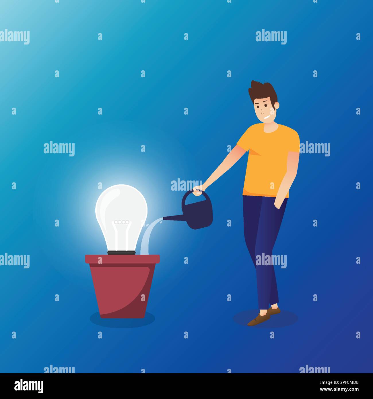 Business concept illustration of a businessman watering young plant ...