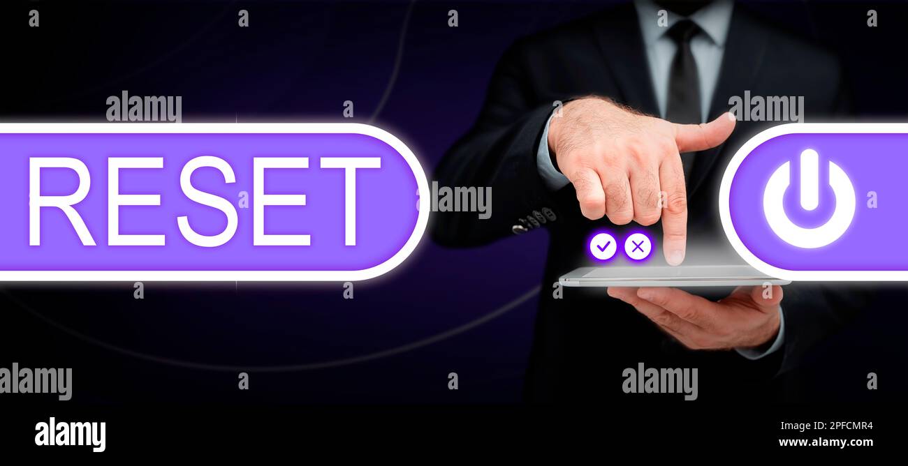 Text caption presenting Reset. Word Written on cause device return to ...