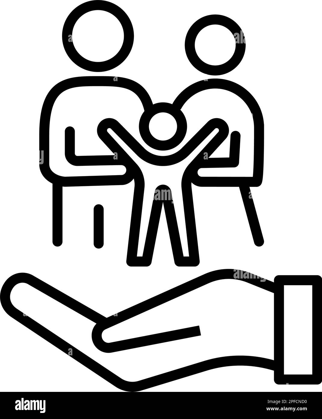 Hand holding a Family with Kid Icon symbol. Outline style Vector ...