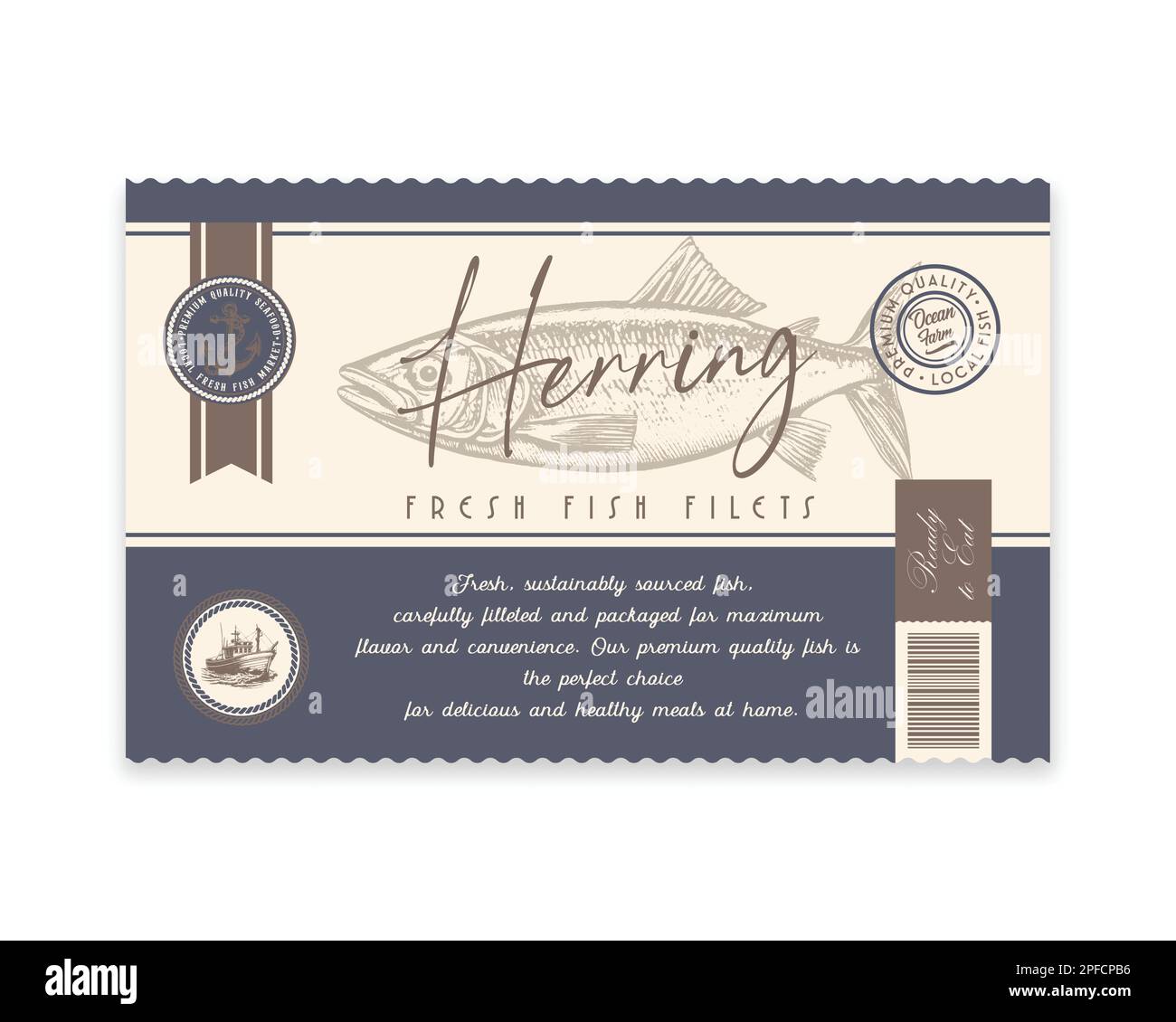 Premium Quality Herring. Abstract Vector Fish Packaging Design or Label ...