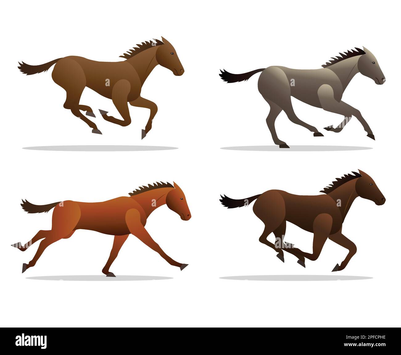 stylized galloping brown horse horses various side view set of four ...