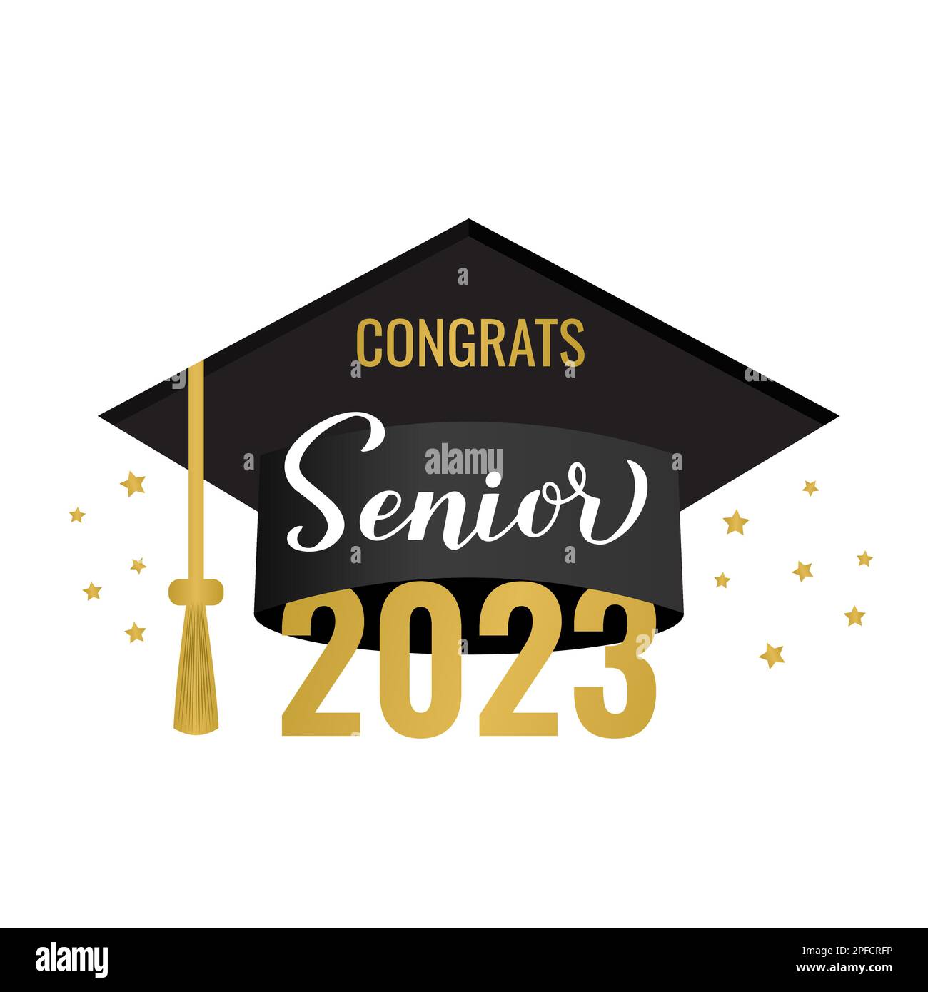 Senior 2023 lettering with graduation cap isolated on white ...