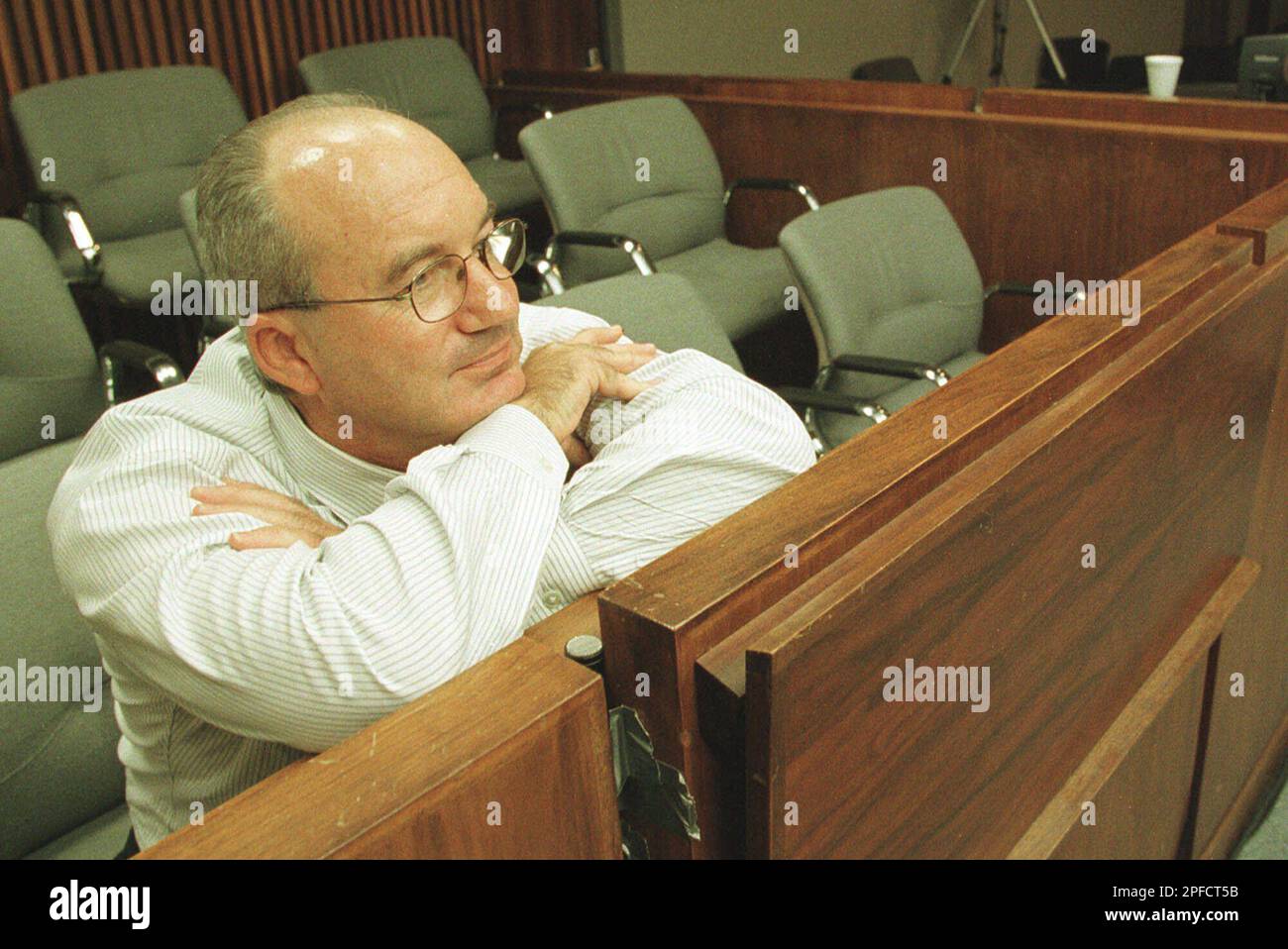 Jasper County District Attorney Guy James Gray sits in the jury box in the Bryan, Texas ...