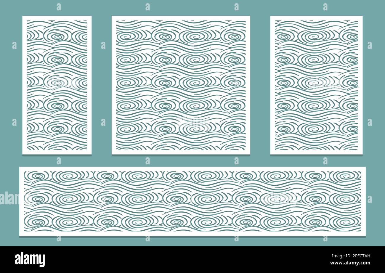 Panel laser cutting set. Decorative Cutout profile with sea waves asian ...