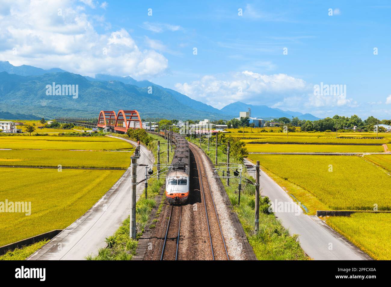 train on the field in yuli, hualien, taiwan Stock Photo - Alamy