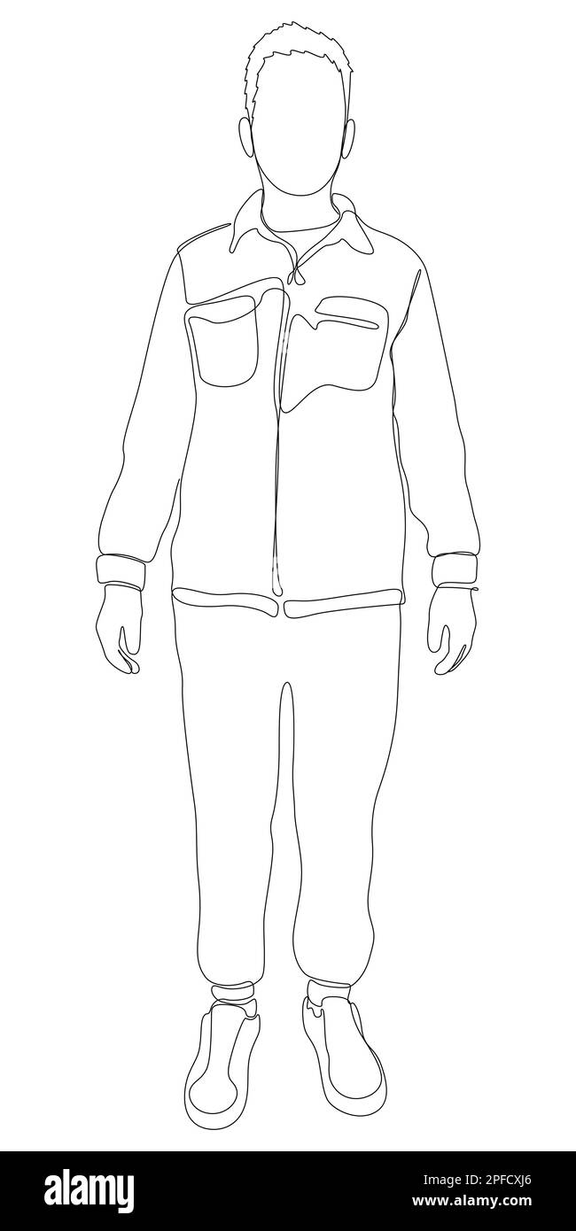 One continuous line of Standing Young Man. Thin Line Illustration ...