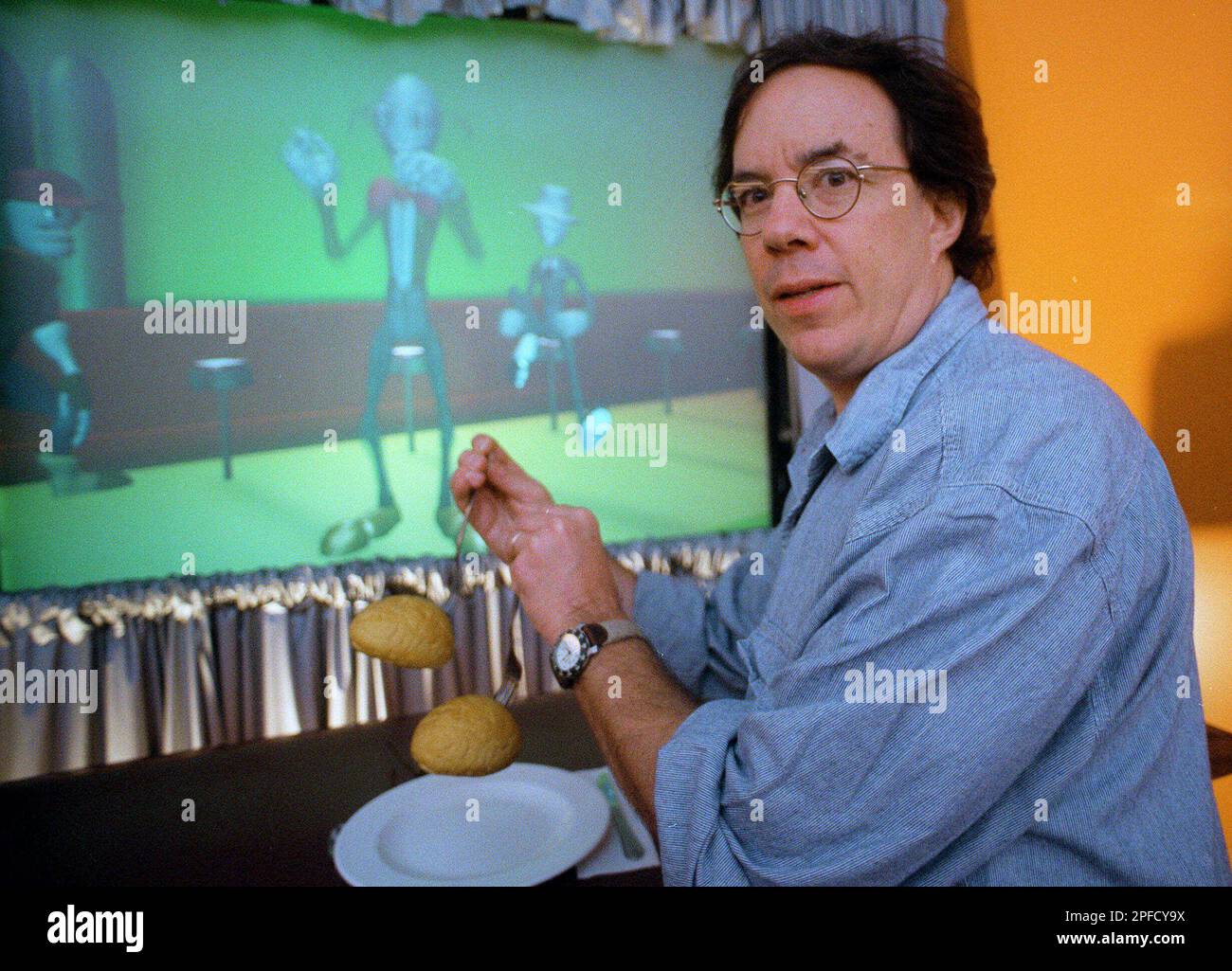 Bruce Blumberg with MIT's media lab demonstrates the "Void * Cafe," a ...