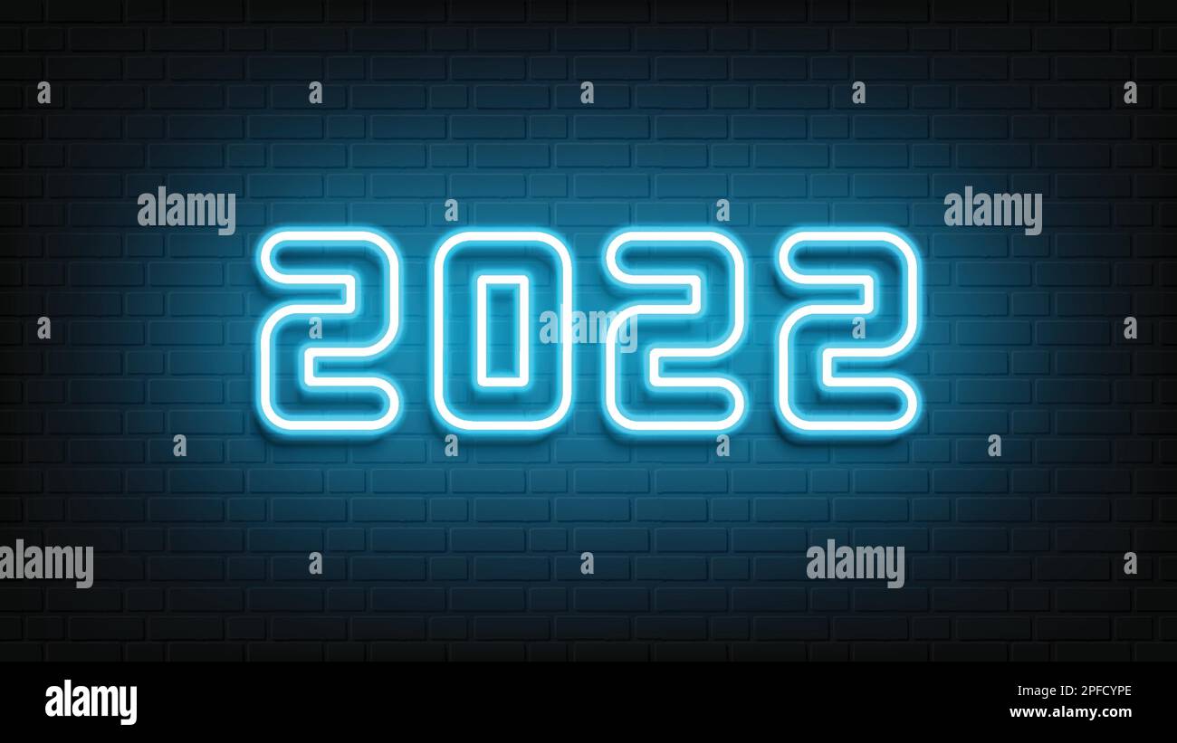 Happy New Year neon design. 2022 neon text. Neon 2022 new year sign. Vector Illustration Stock ...