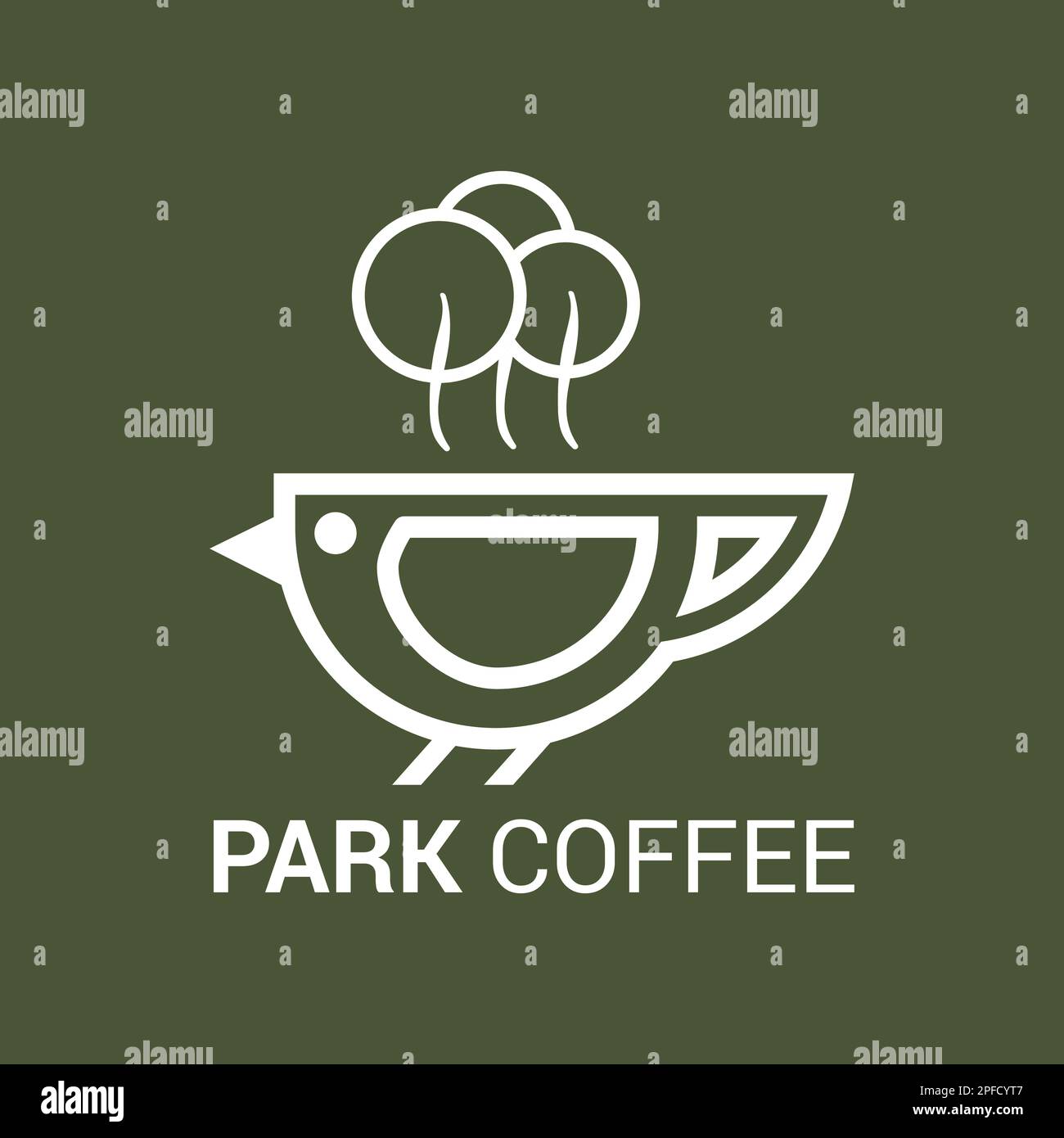 Park Coffee Shop Green Tee Drink Garden Bird Tree Logo Stock Vector ...