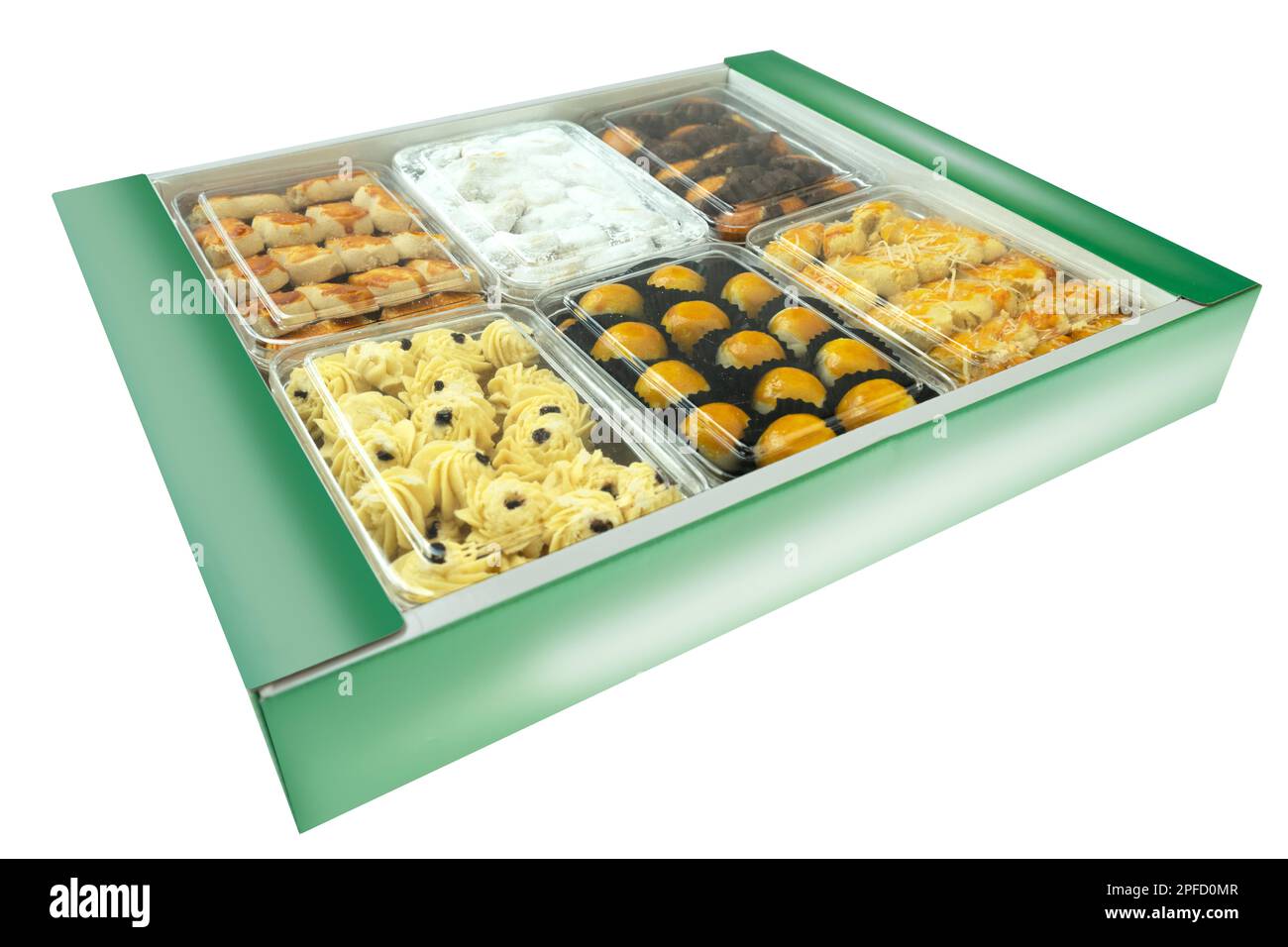 Closeup view parcel of assorted Indonesian cookies to celebrate eid al ...