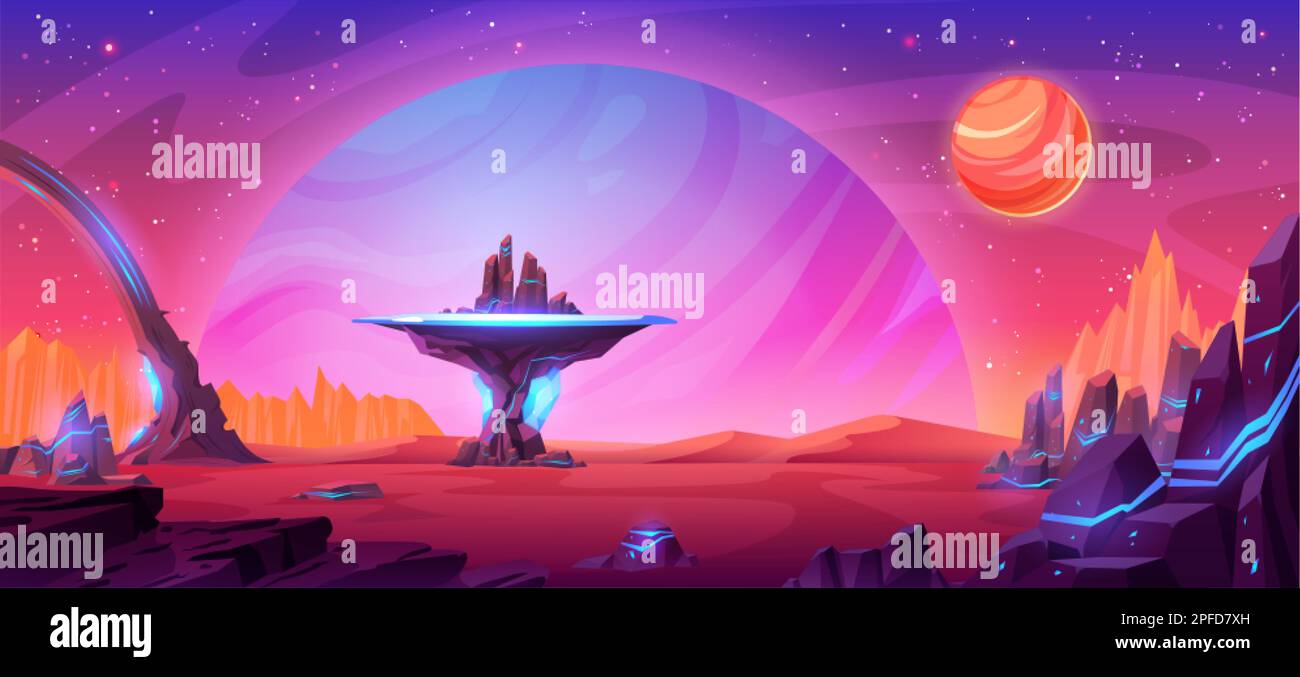 Space game vector background. Fantasy alien planet with red sand. Mars ...