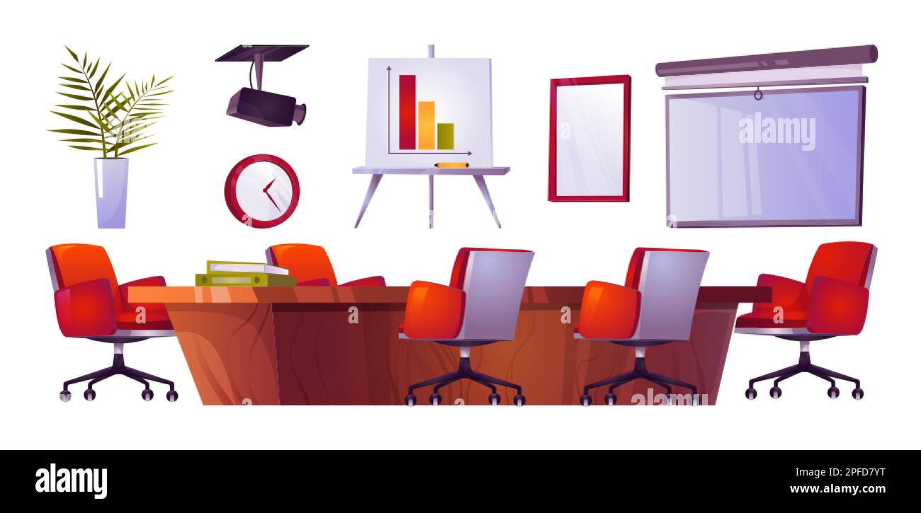 Empty office meeting boardroom cartoon vector interior set. Isolated ...