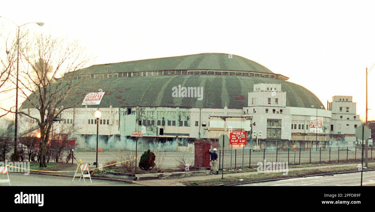 The initial charges start to bring down the 70-year-old Arena Saturday ...