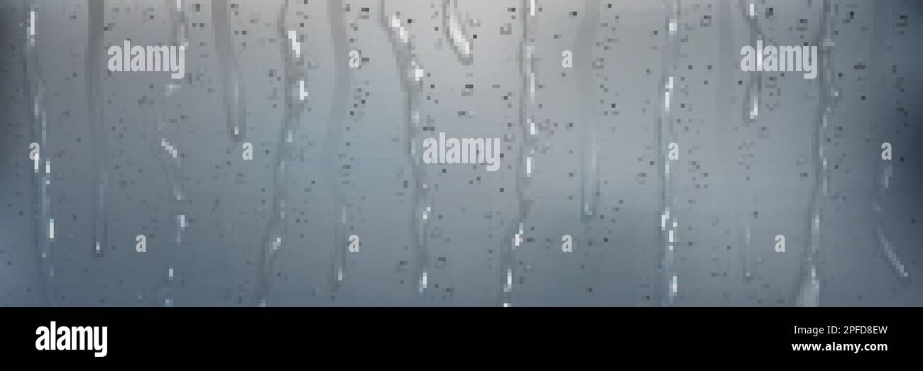 Realistic rain shower drops down vector background. 3d water flow on ...