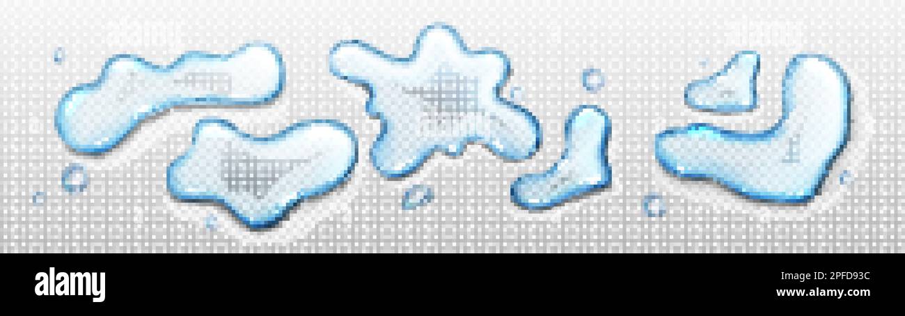 Realistic water spill top view vector transparent background. Wet ...