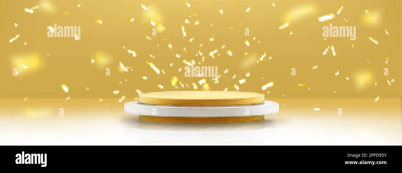 3d gold podium and falling confetti winner vector background. Award ...