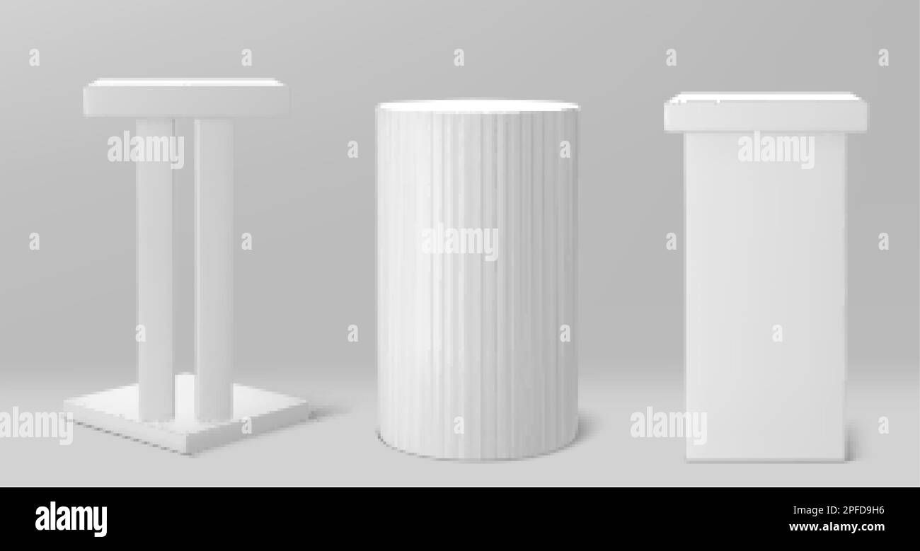 White 3d vector pillar podium. Cylinder and square column platform for ...