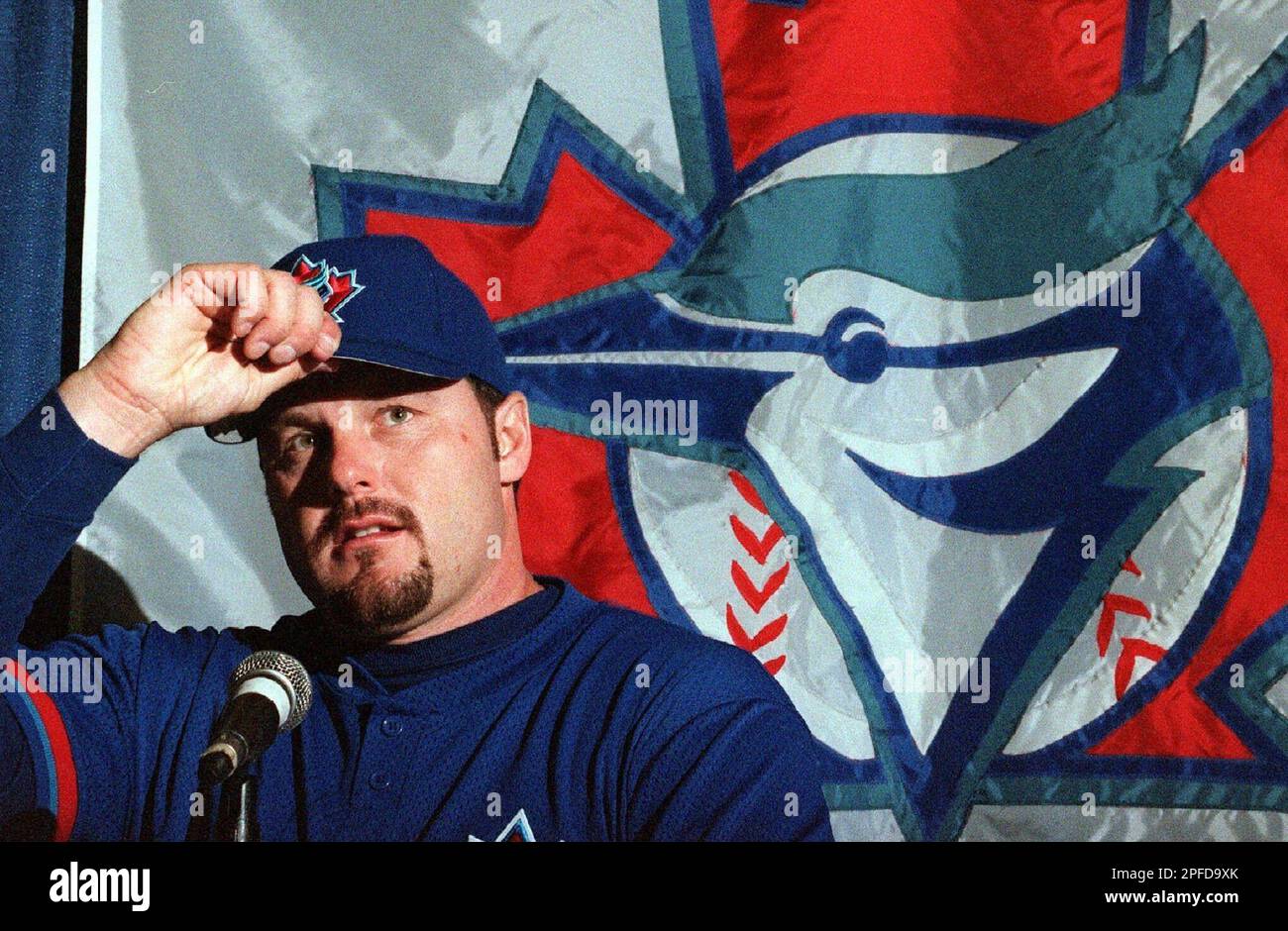 Toronto Blue Jays pitcher Roger Clemens, shown during a 1998 news ...