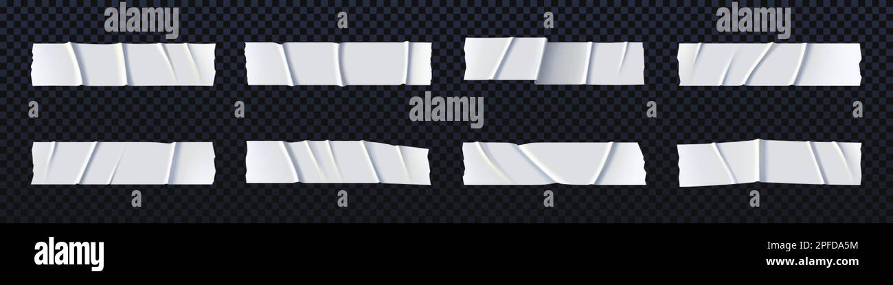 White adhesive tape pieces, torn sticky paper labels isolated on ...