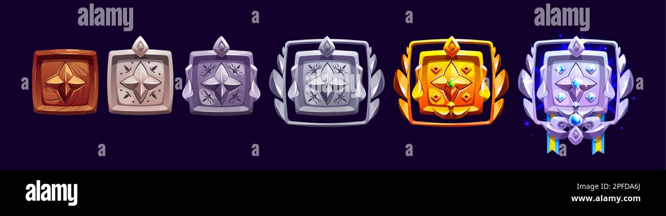 Game rank badge achievement award icon with gem cartoon vector ...
