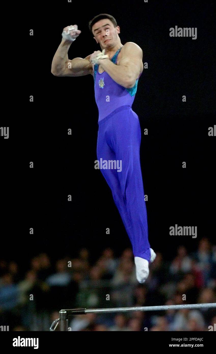 Ukrainian Alexander Beresch performs in the high bar final at the DTB ...