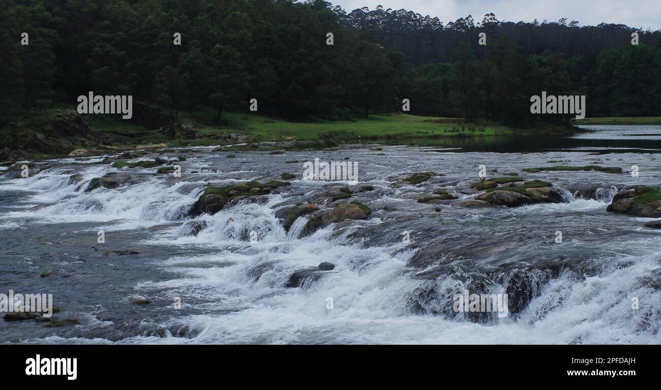 scenic view of pykara waterfall surrounded by lush green forest on the ...