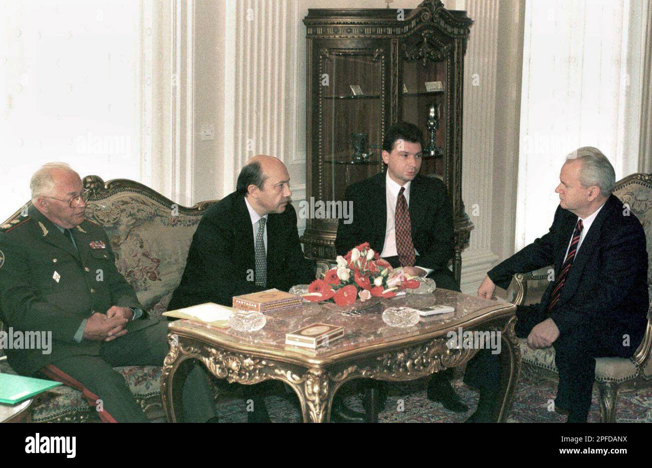 Yugoslav President Slobodan Milosevic, right, talks with a Russian ...