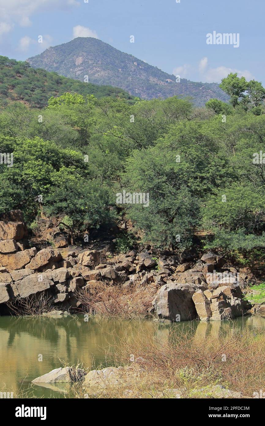 scenic mountain landscape of decan plateau, lush green western ghats ...