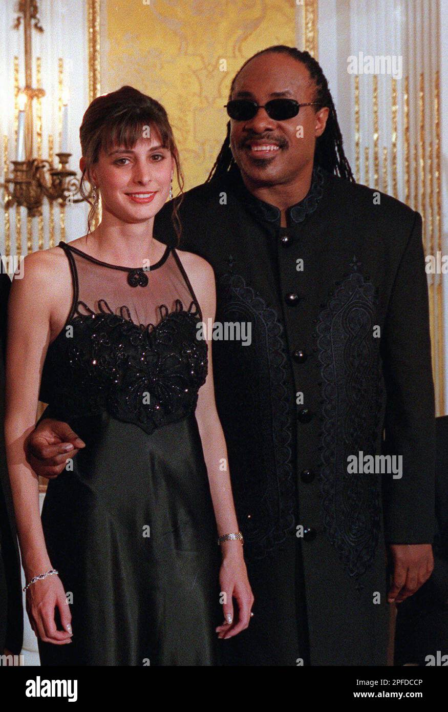 Stevie Wonder poses with award winner Sarah Morley of Hatfield, England at the SAP/Stevie Wonder ...