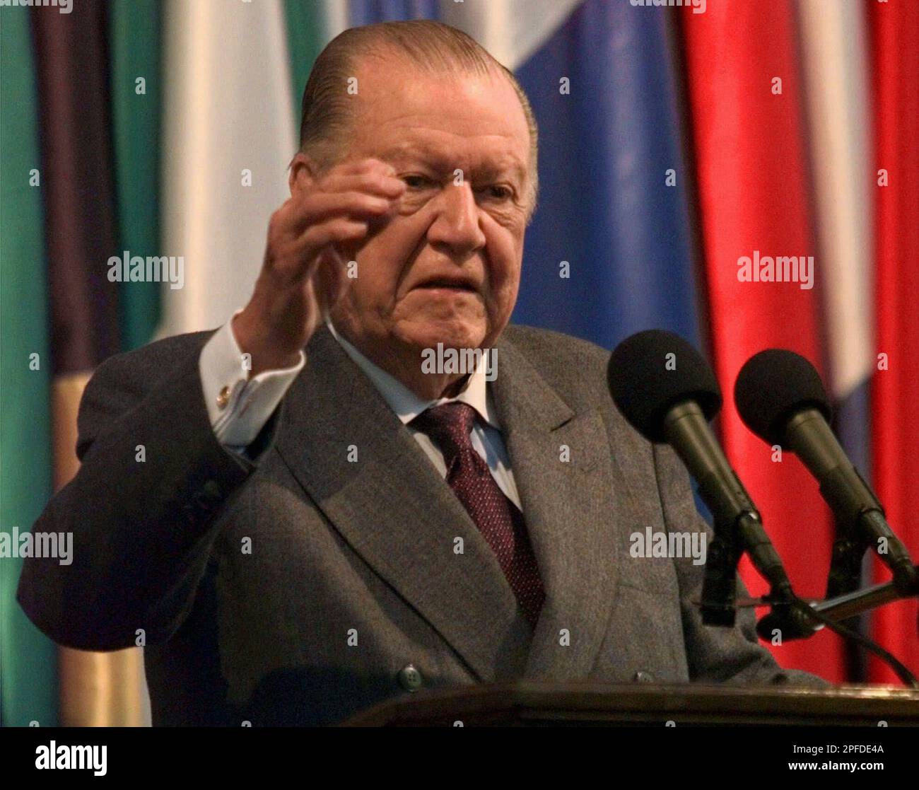 Venezuelan President Rafael Cardera speaks after arriving at the Benito ...