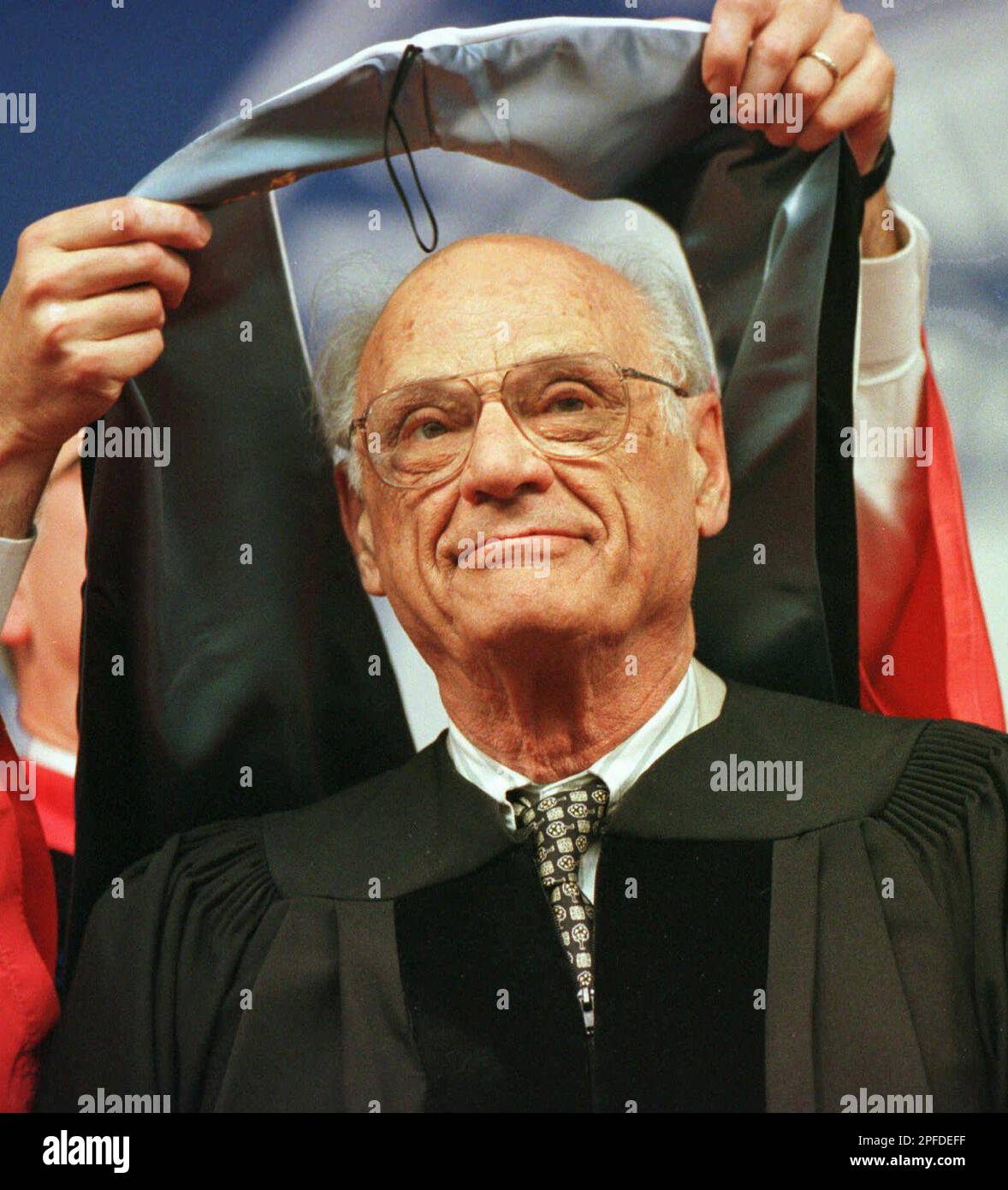 Playwright and author Arthur Miller is hooded by Brandeis University's ...