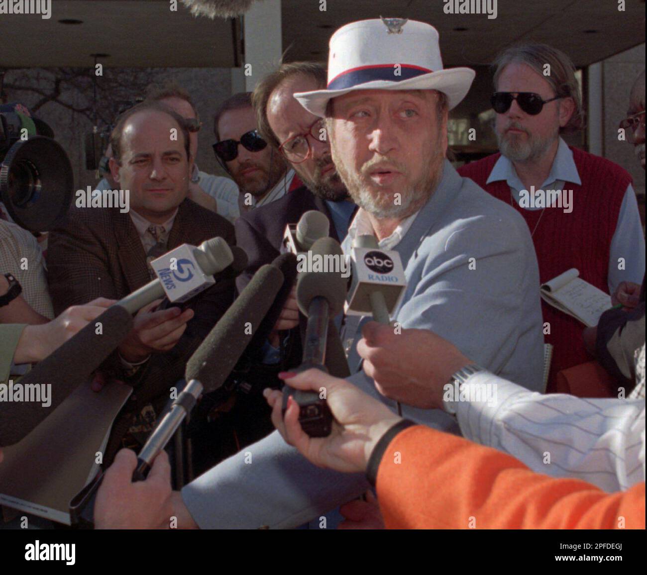 Oklahoma City bombing survivor Martin Cash talks to reporters outside ...