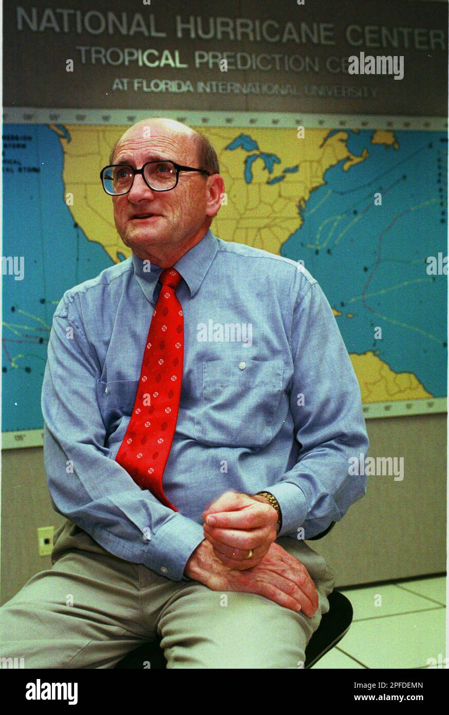 National Hurricane Center director Jerry Jarrell sits inside the center ...