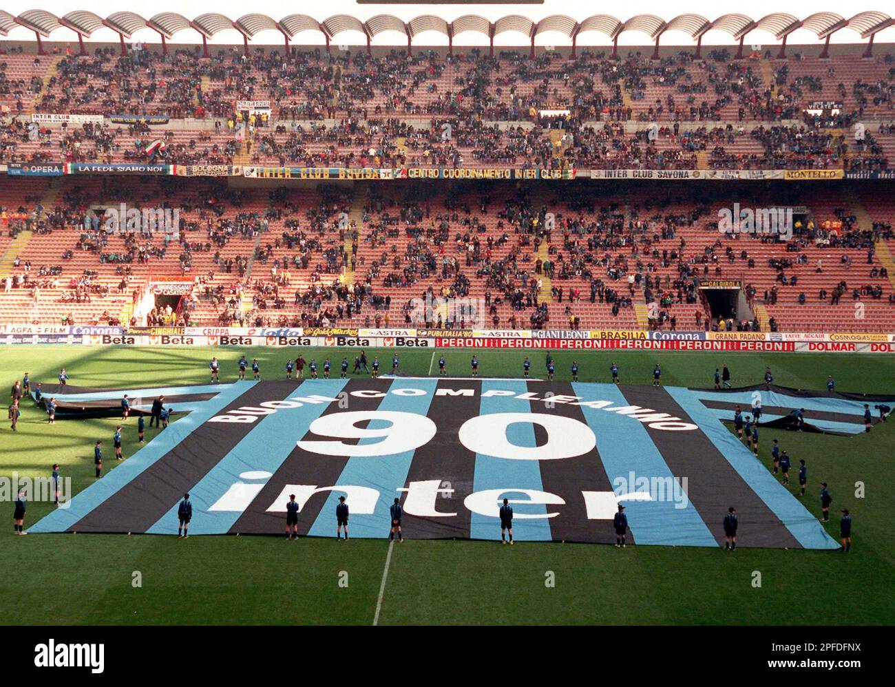 A giant Inter Milan jersey is displayed on the pitch of the Milan San ...
