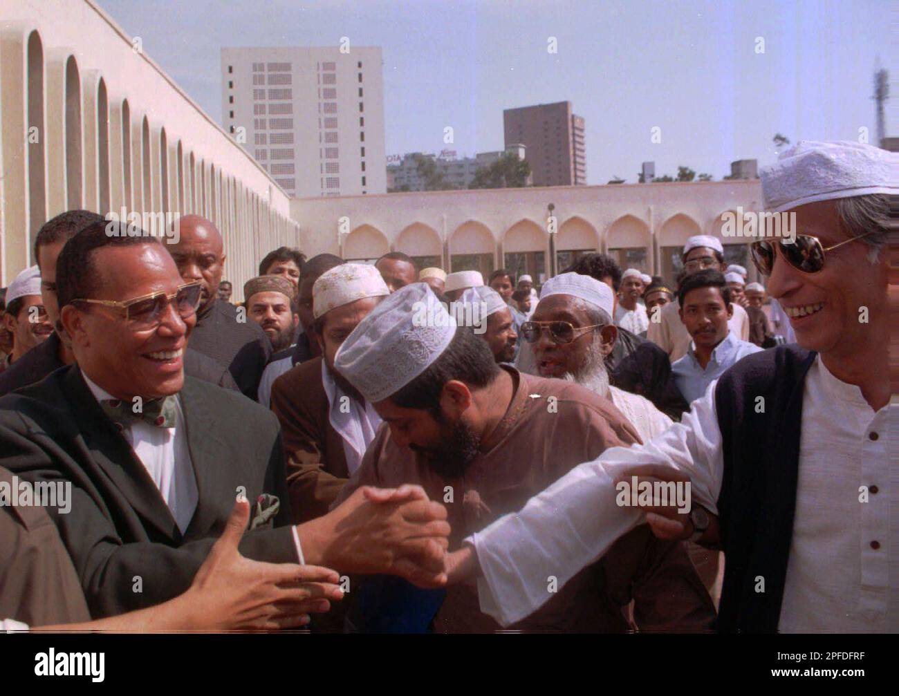 Louis Farrakhan, left, nation of Islam leader, greets with Bangladesh ...