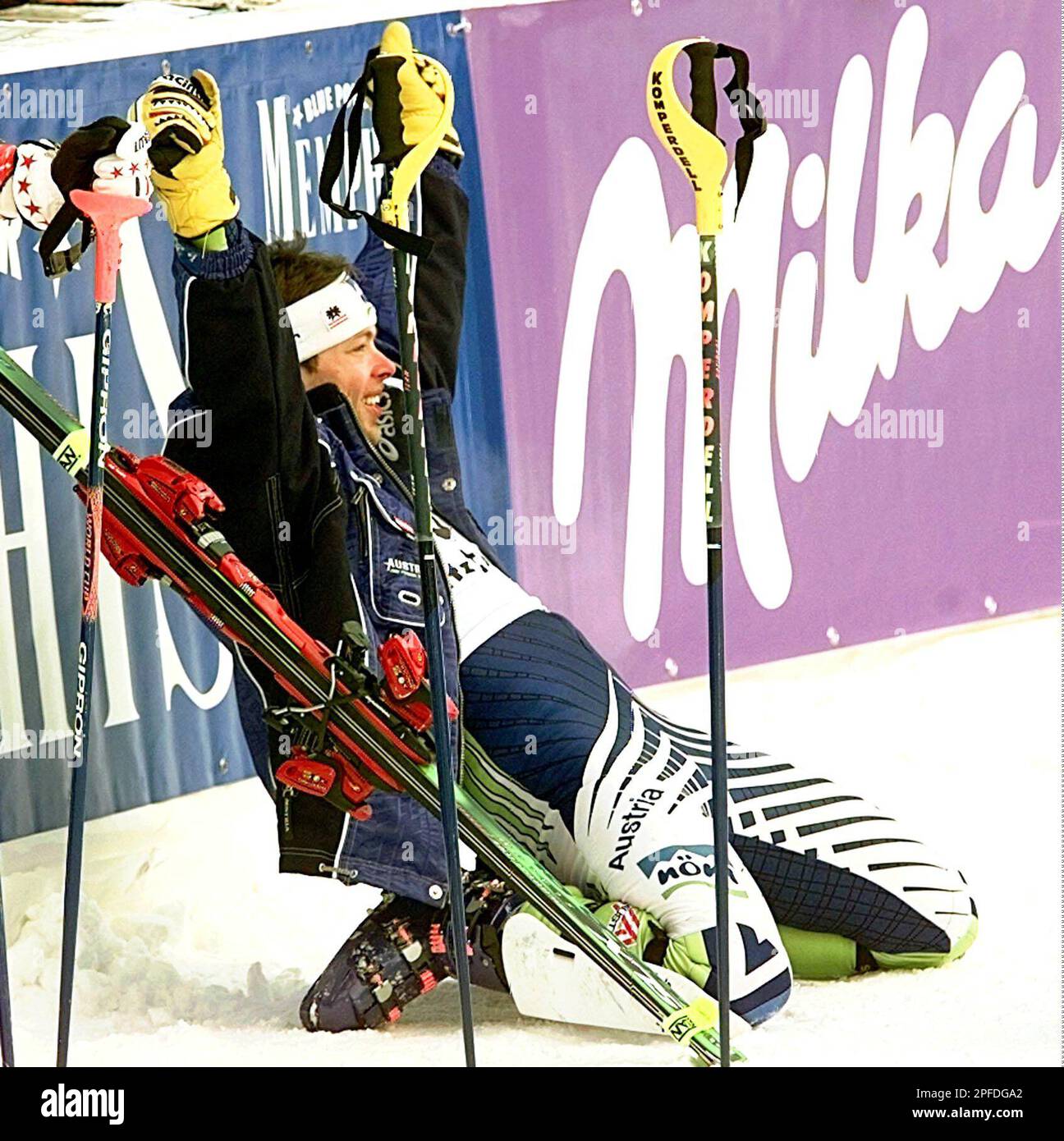 Austrian Thomas Sykora celebrates his victory in the World Cup slalom ...