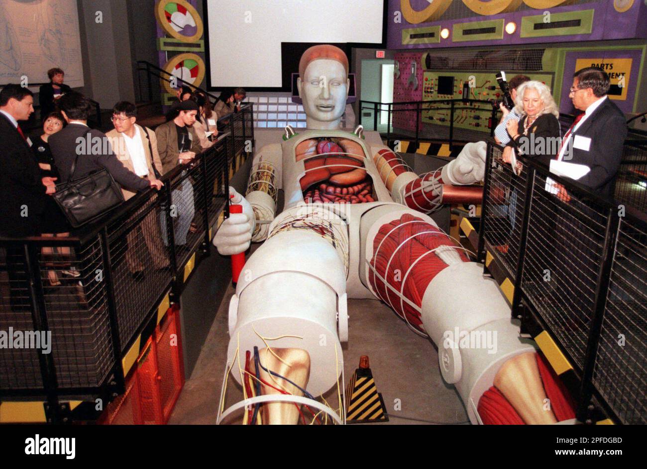 California Science Center officials and members of the media view the ...