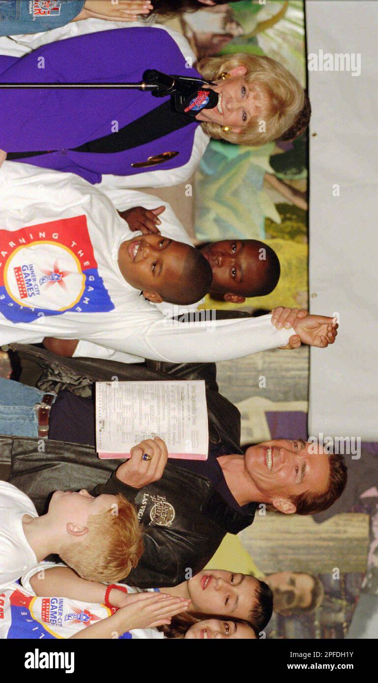 Actor Arnold Schwarzenegger, chairman of the National Inner-City Games ...