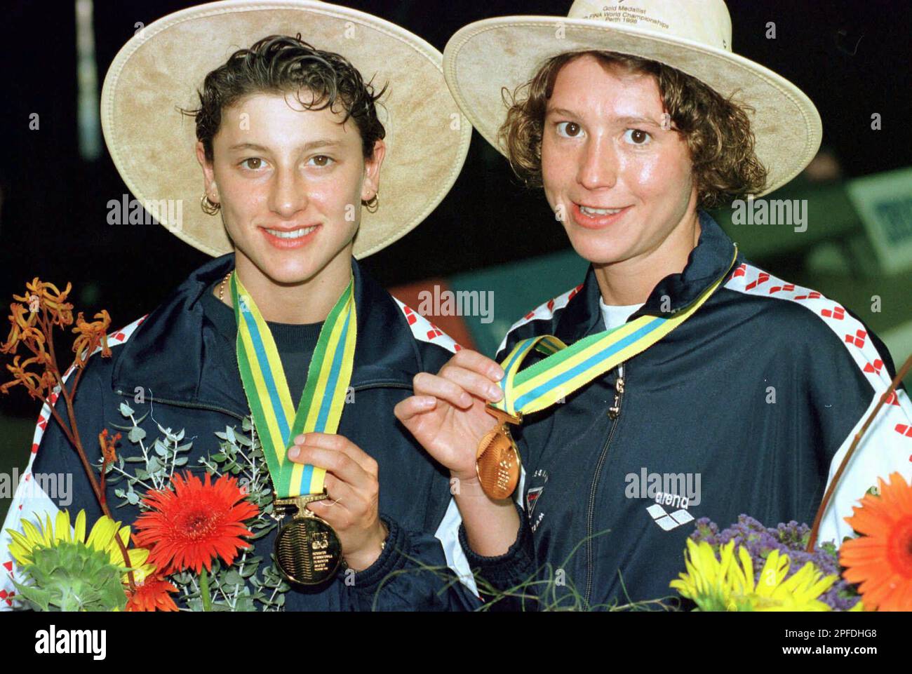 Gold medalists in the women's 3-meter synchro dive, Irina Lashko, left ...