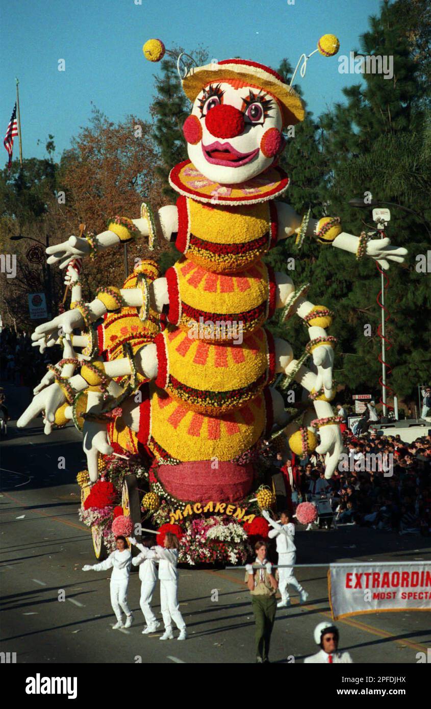 The Sunkist Growers' float, "Macarena," rolls down the109th Tournament ...