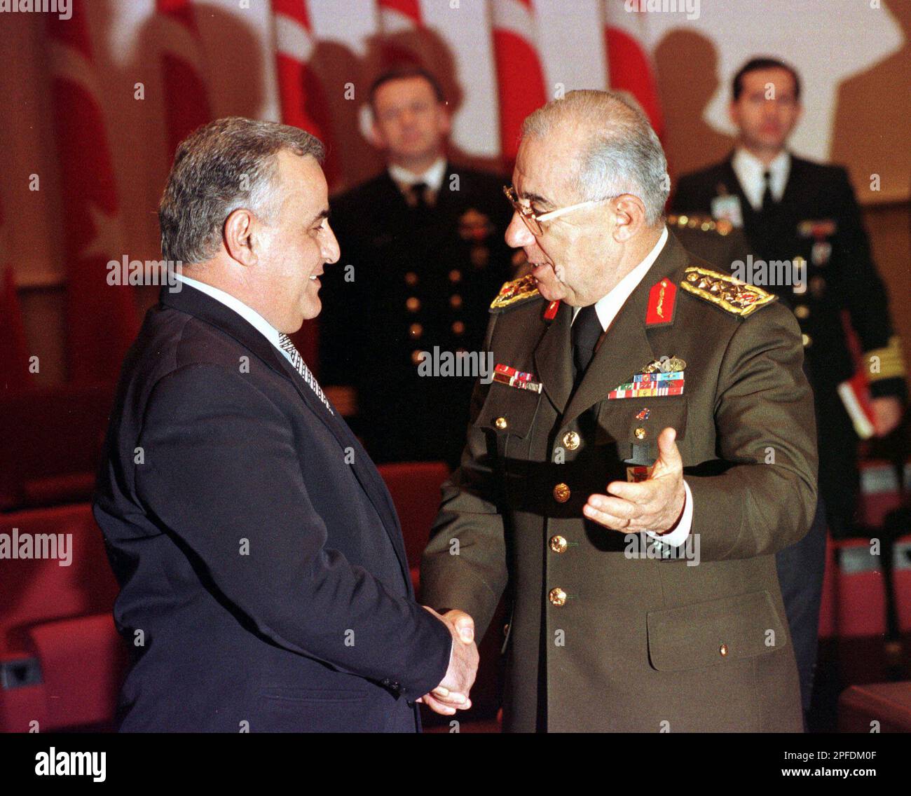 Turkish Chief of Staff general Ismail Hakki Karadayi, right, welcomes ...