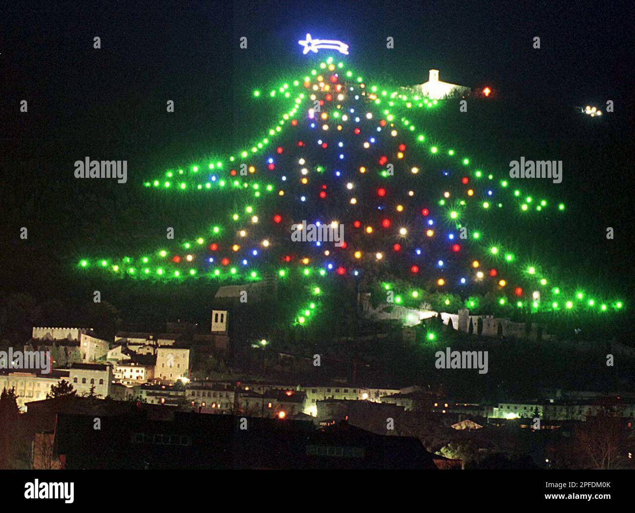 A view of the world's biggest Christmas tree in the city of Gubbio ...