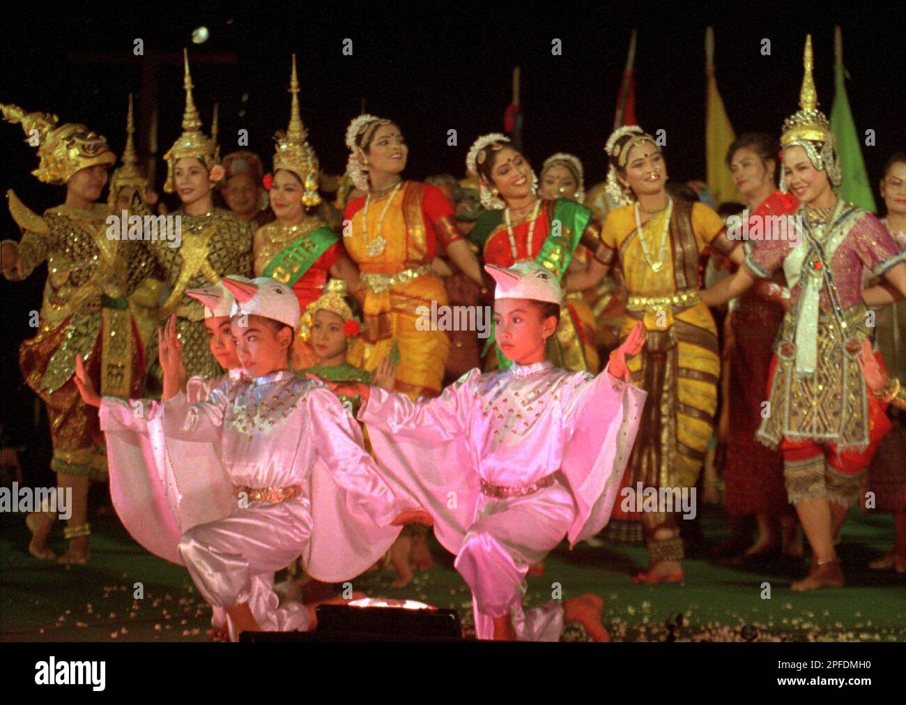 Young Cambodian dancers perform a "peace dance" at the closing ceremony ...