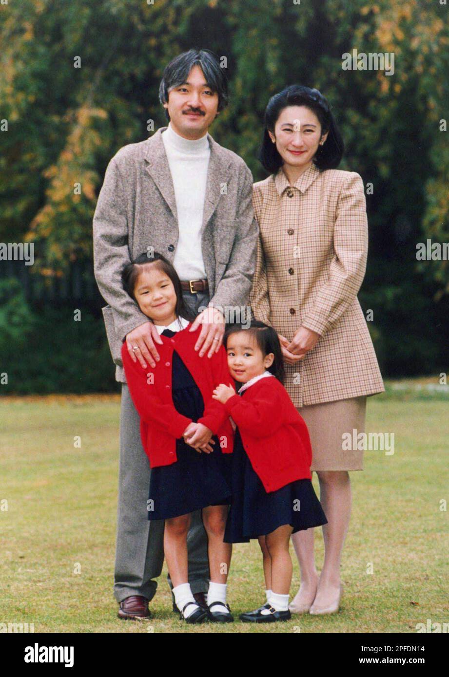 Japan's Prince Akishino poses with his wife Princess Kiko and daughters ...