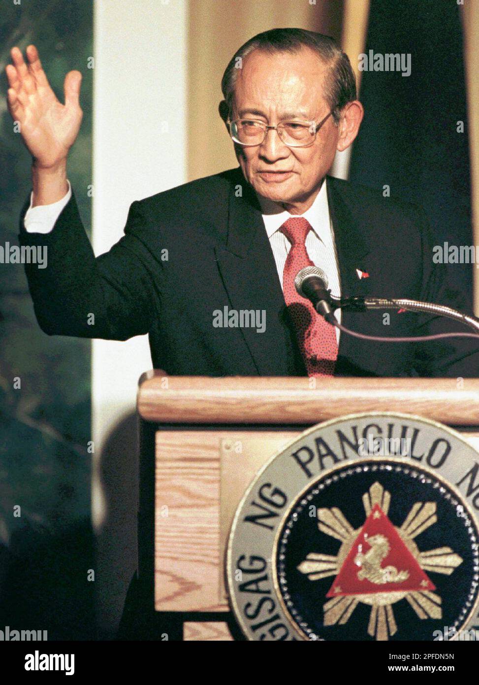 President of the Philippines, Fidel Ramos speaks at a luncheon hosted ...