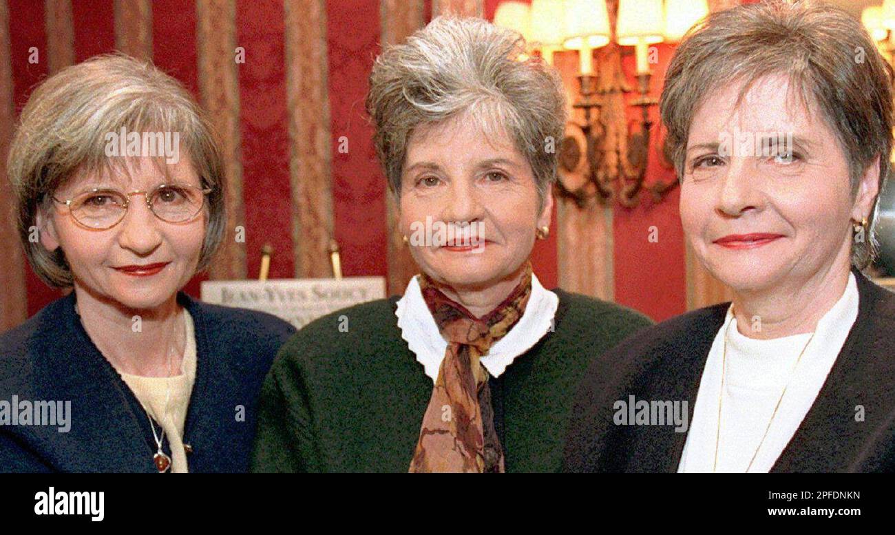 FILE--The three surviving Dionne quintuplets Yvonne, left, Annette and ...