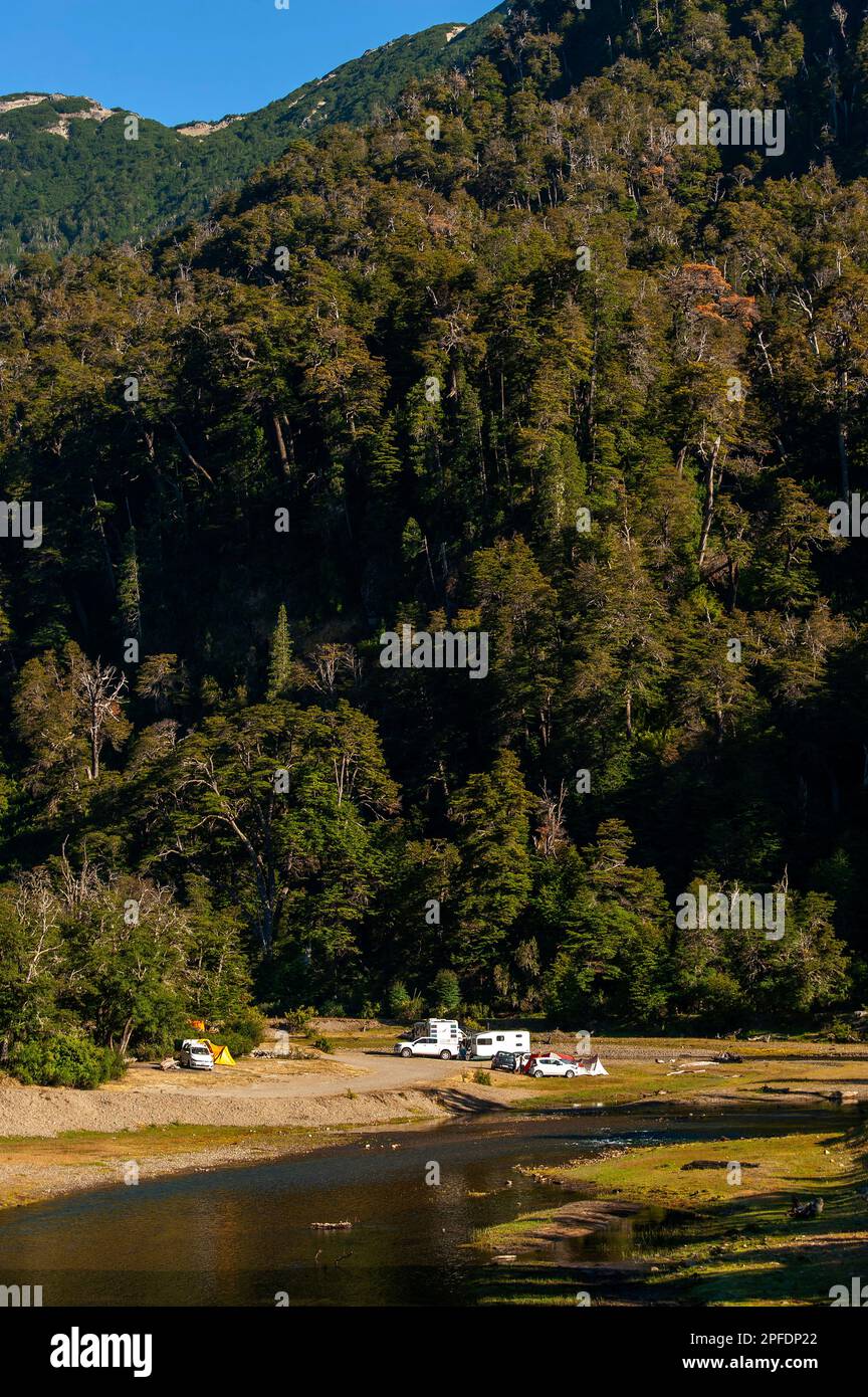 Camping on the shores of Pichi Traful river, on the shores of Pichi ...