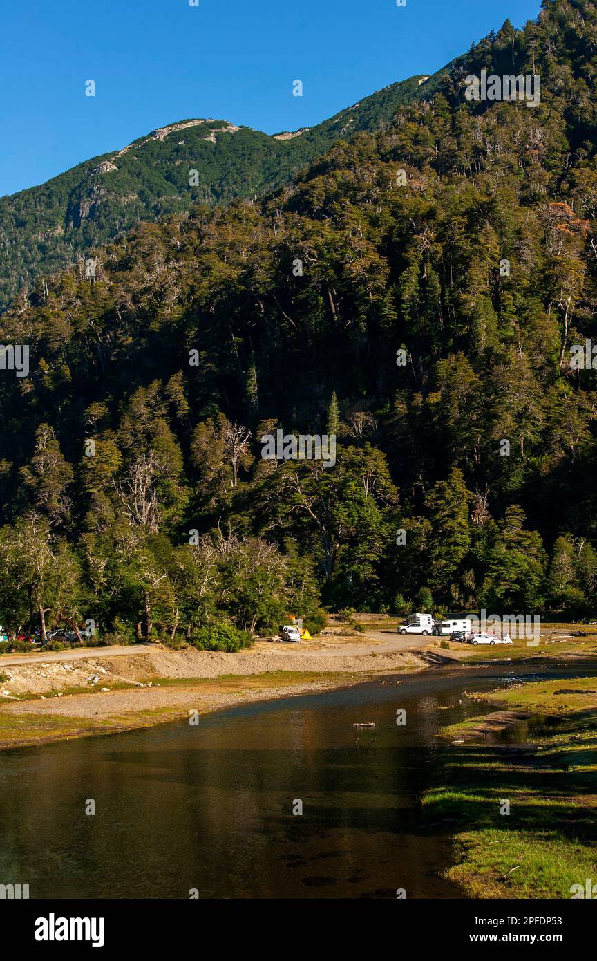 Camping on the shores of Pichi Traful river, on the shores of Pichi ...